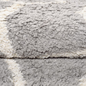 Area Rug Boho Round Shaggy Geometric Grey Cream Lines - Tapiso