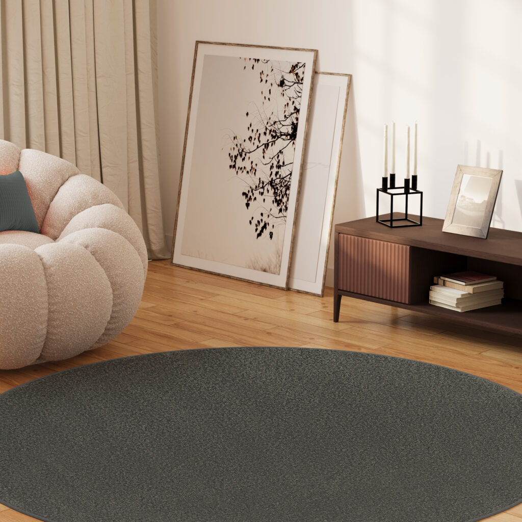 Area Rug Mono Round Indoor Outdoor Dark Grey - Tapiso
