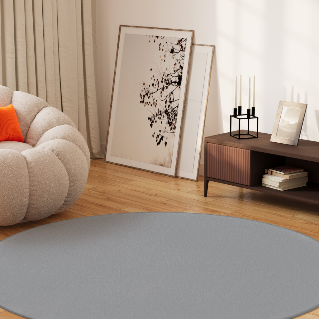 Area Rug Mono Round Indoor Outdoor Light Grey - Tapiso