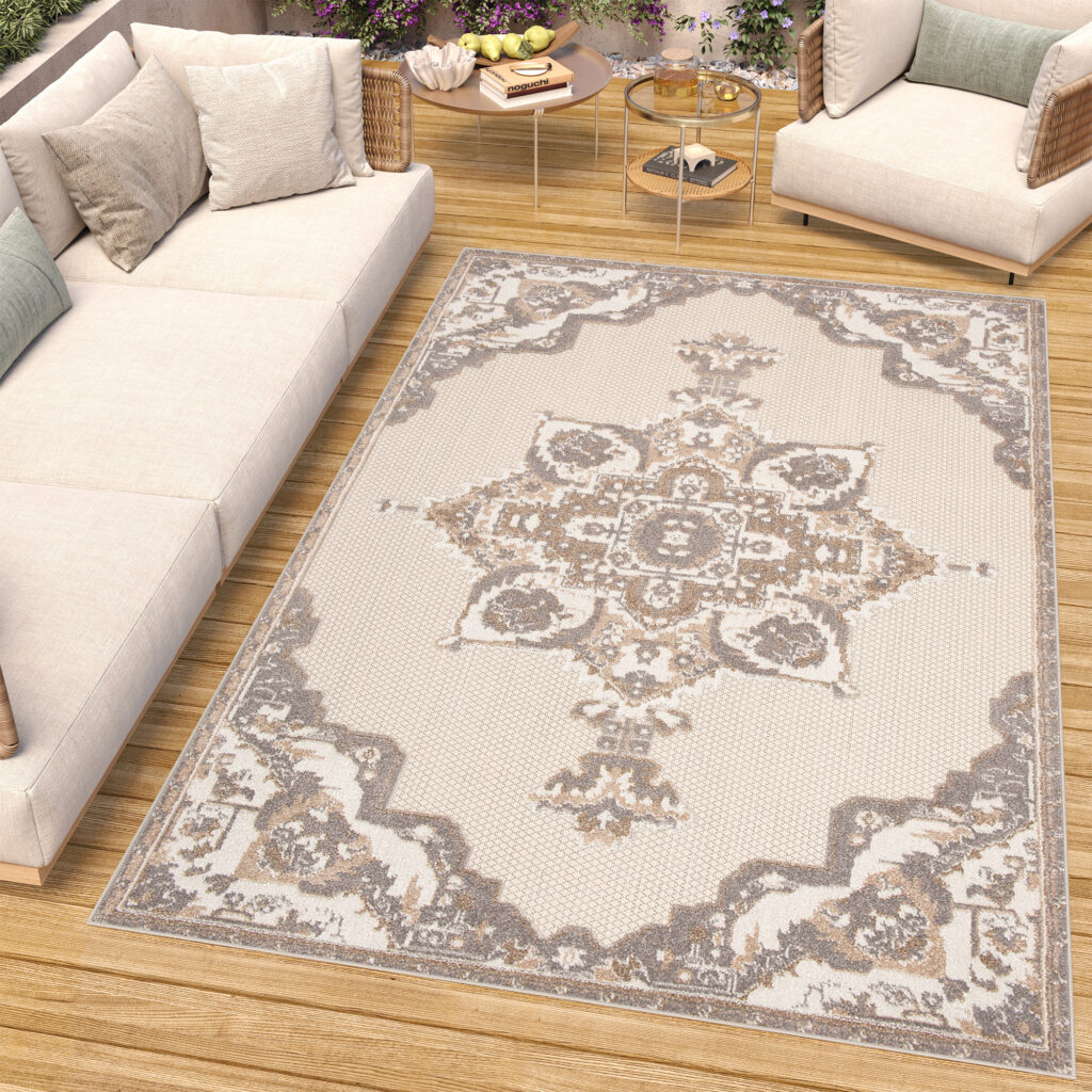 Area Rug Patio Outdoor Cream Beige Vintage - Tapiso