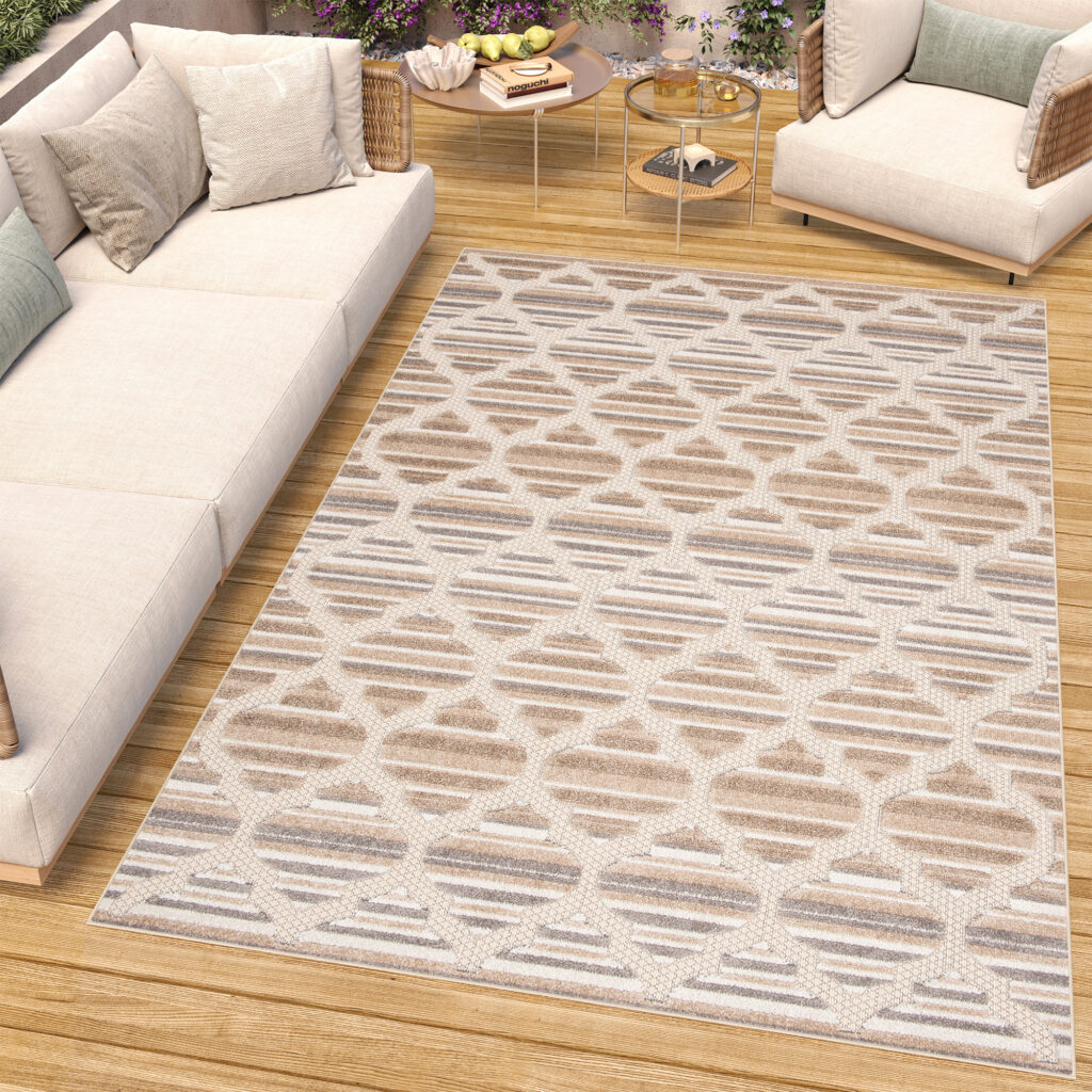 Area Rug Patio Outdoor Cream Grey Trellis - Tapiso