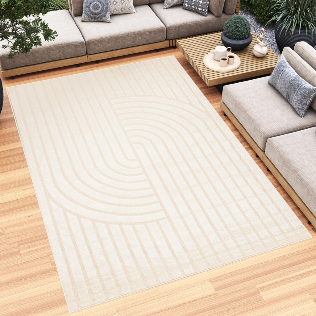 Area Rug Patio Outdoor Cream Stripes - Tapiso
