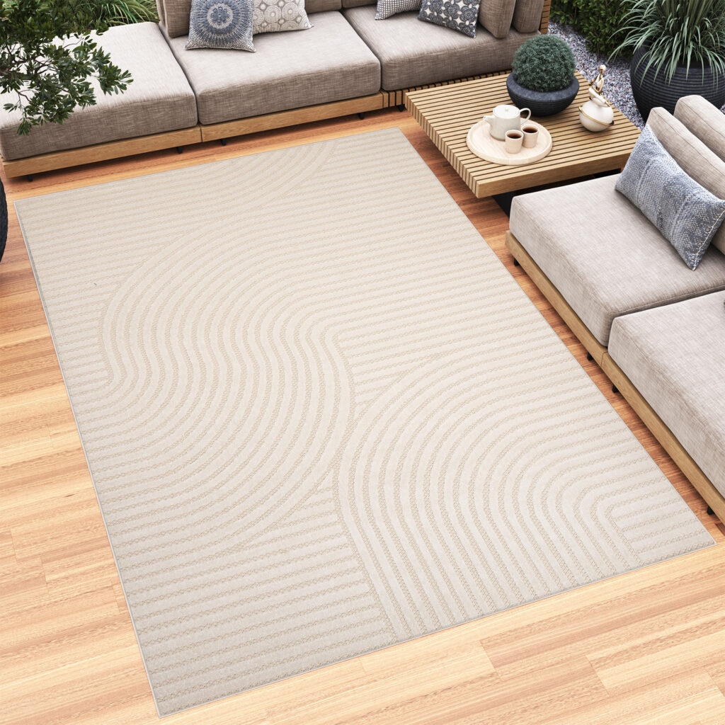 Area Rug Patio Outdoor Cream Lines - Tapiso
